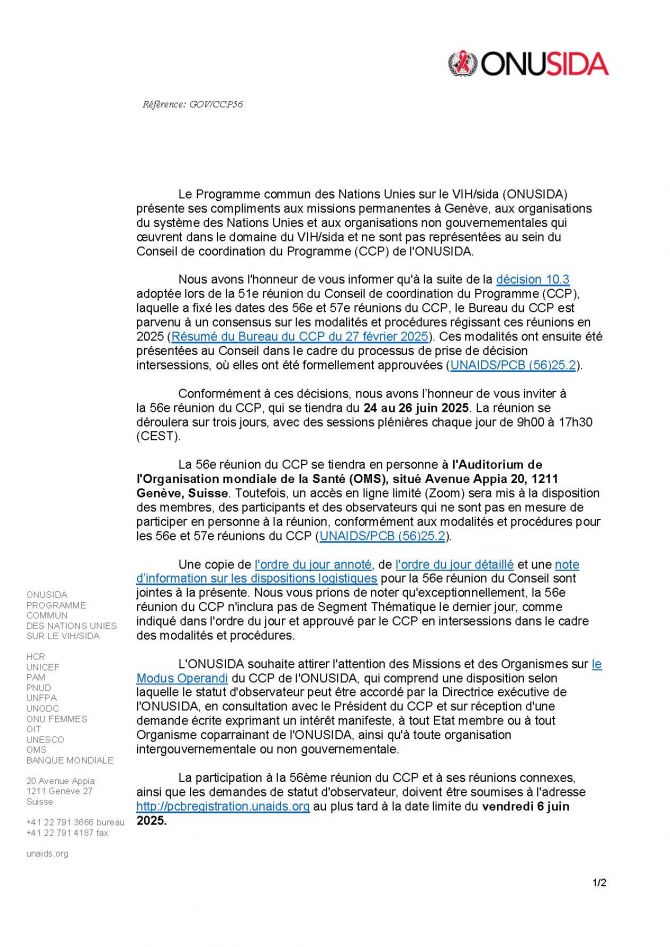 56e réunion, Conseil de coordination du Programme, 24-26 June 2025 | UNAIDS